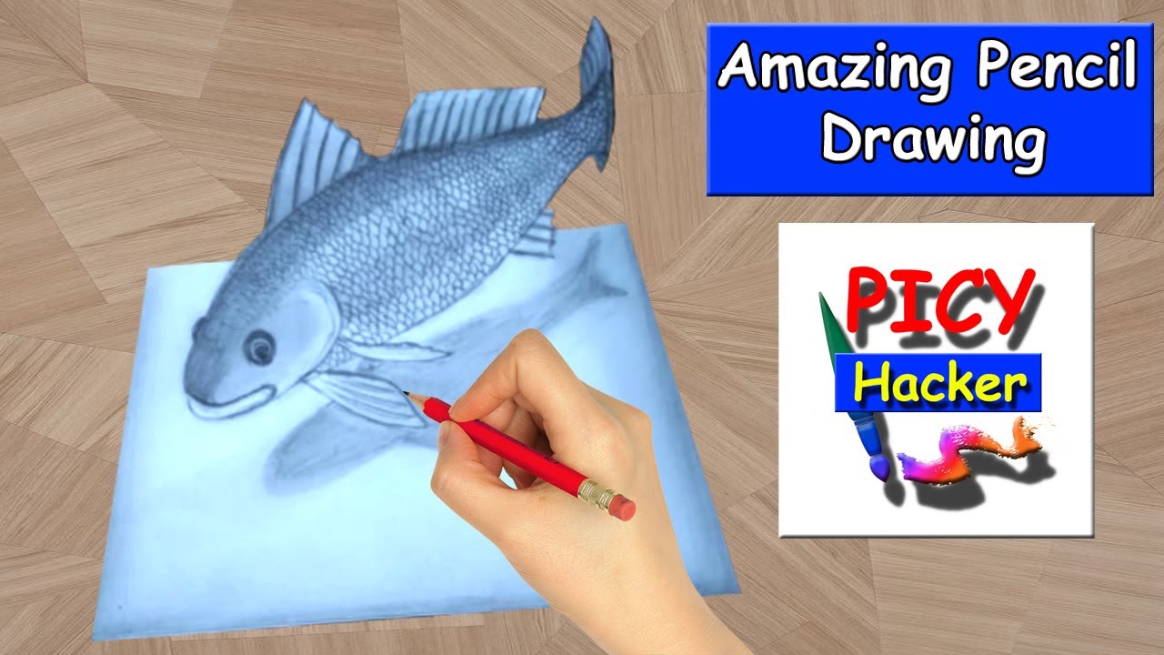 How To Draw 3D Fish With Pencil For Beginners || Pencil Drawing Step By ...