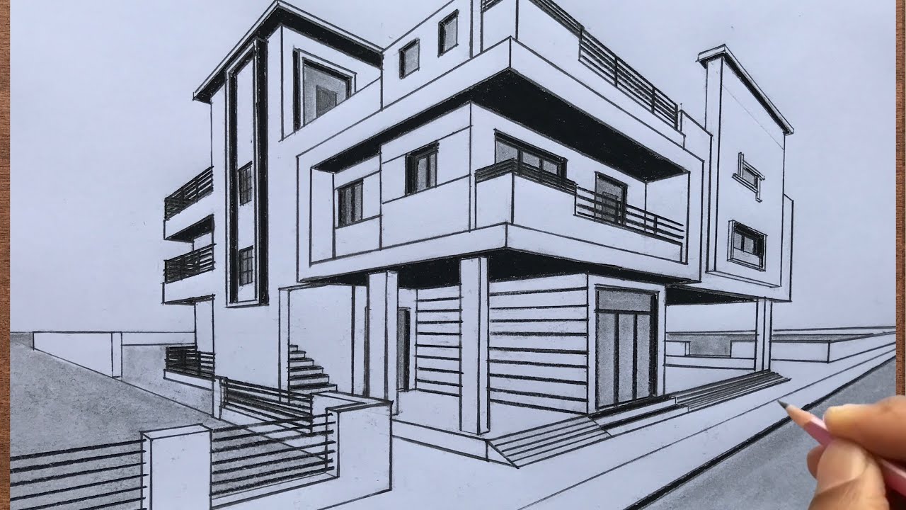 How to Draw a House in 2-Point Perspective - YouTube