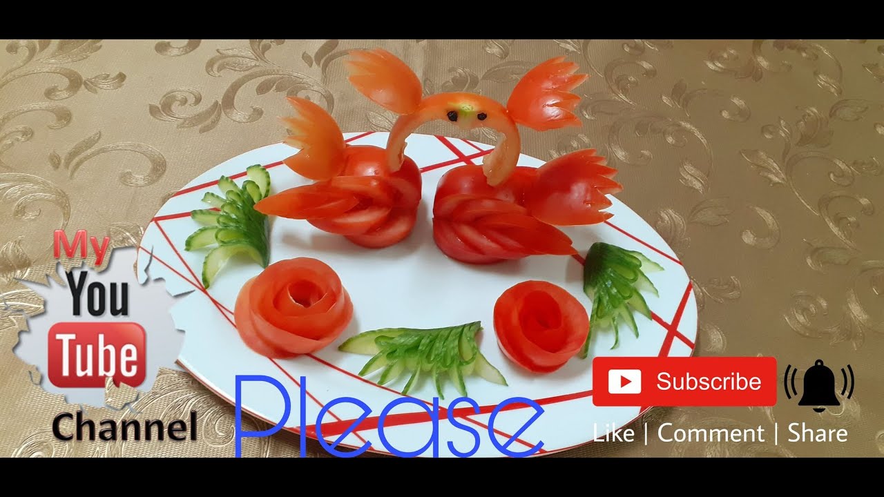 Cutting Garnish Tomato Swan Couple Design.. - YouTube
