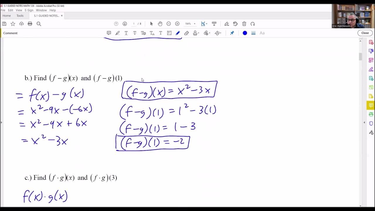 Operations of Functions with Evaluation - YouTube