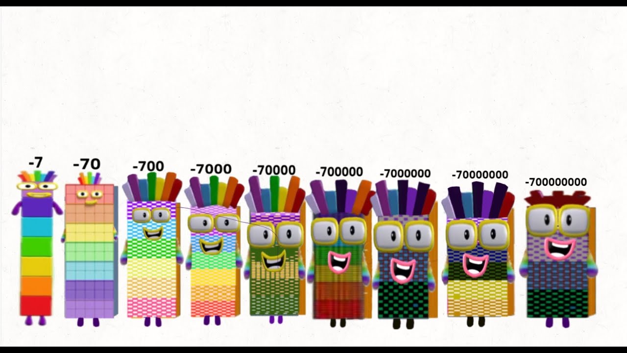 numberblocks -7 to -700,000,000 negative number with a voice - YouTube