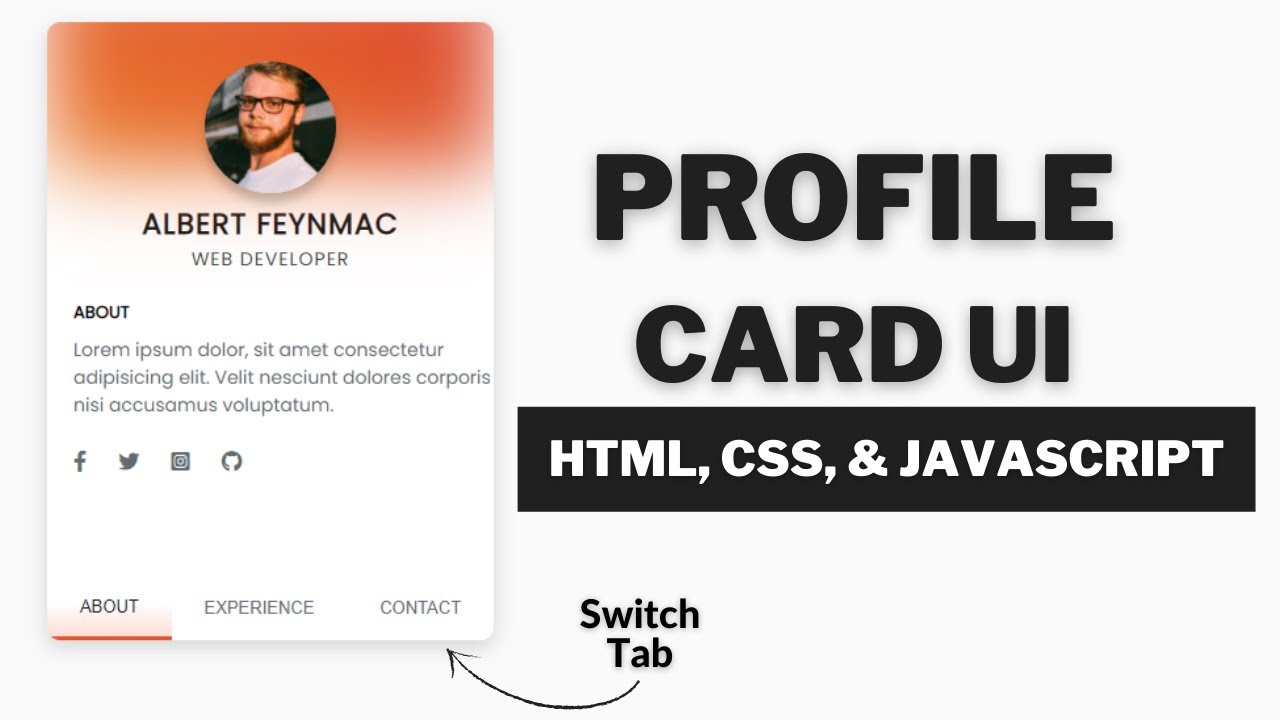 Create A Profile Card With Tabs Javascript Javascript Projects Youtube