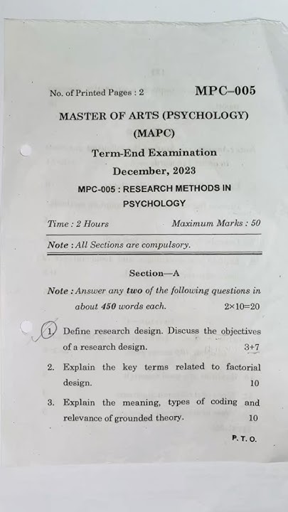 MA Psychology | IGNOU | Question Paper | MPC-005 | Research methods in Psychology - YouTube