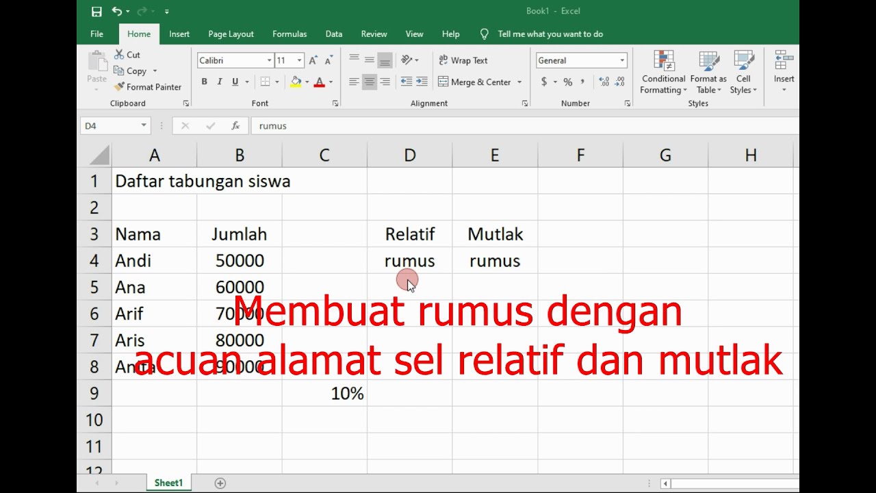 Membuat rumus dg acuan alamat sel relatif dan mutlak - YouTube