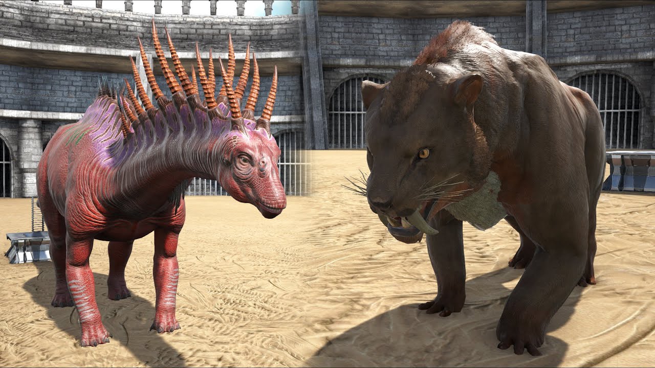 Ark Survival - Amargasaurus vs Smilodon Jurassic Park Mod(아마르가사우루스 vs ...