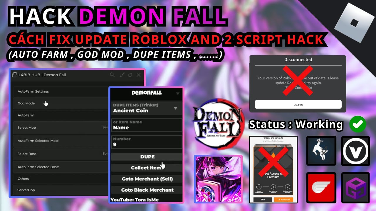 HACK DEMON FALL - HOW TO FIX ROBLOX UPDATE AND SCRIPT (AUTO FARM, DUPE ...