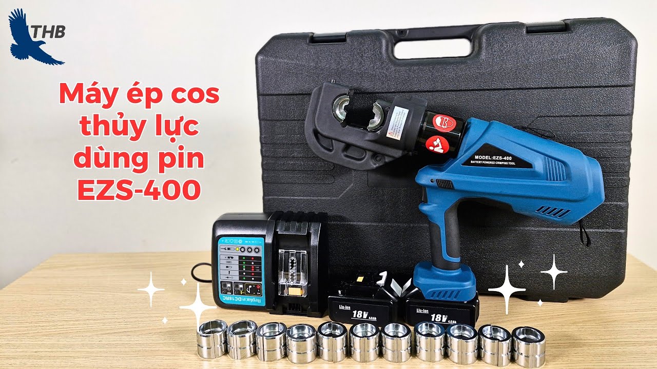 Review máy ép cos thủy lực dùng pin EZS-400 lực ép 120 KN - YouTube