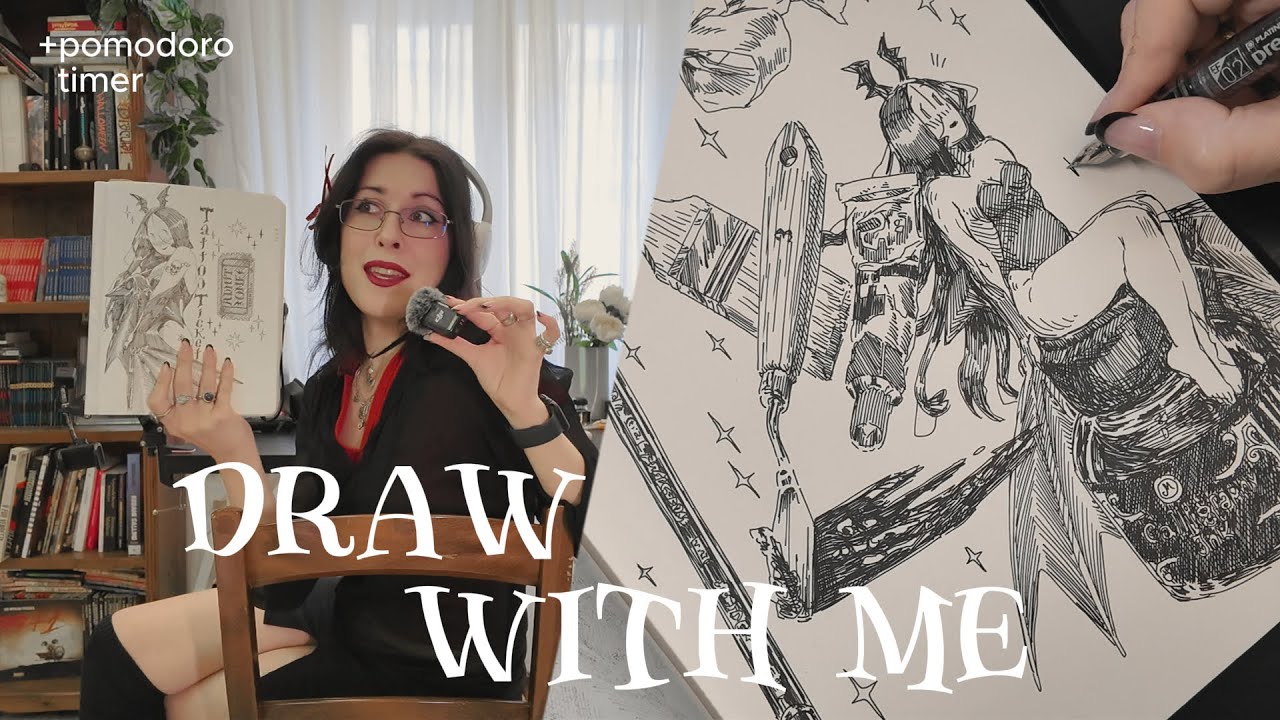 Draw with me🌹real-time sketching session - chill jazz + pomodoro timer🍅 ...