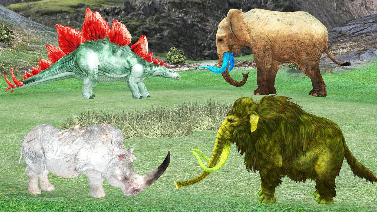 Wooly Mammoth & Elephant vs Rino & Stegosaurus | Turning into a Zombie ...