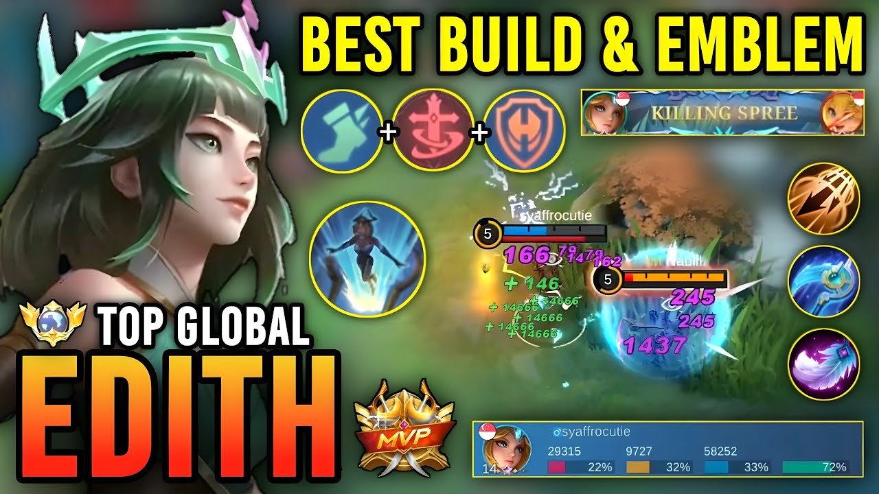 EXP LANER MONSTER!! EDITH BEST BUILD & EMBLEM 2023 | TOP GLOBAL EDITH ...