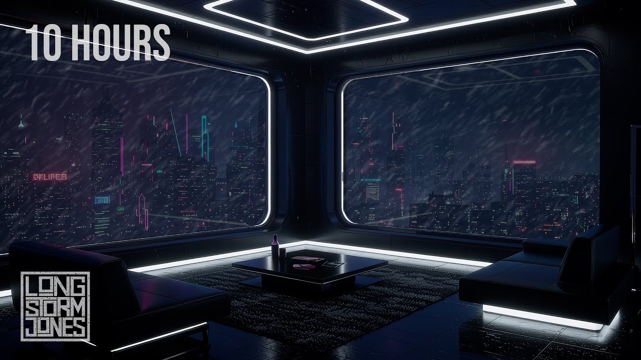 Snowfall Over Neon City | Futuristic Howling Wind & Blowing Snow ...