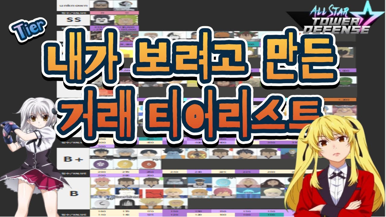 [로블록스]올스타타워디펜스(ALLSTAR TOWER DEFENSE) 거래 티어리스트!! - YouTube