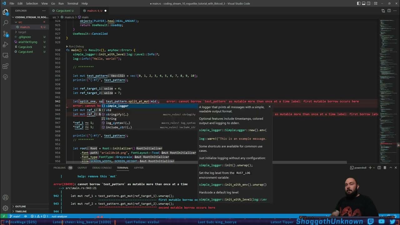 Coding Stream 10 - Tutorial: Roguelike Tutorial in Rust + tcod (Magic) - 21 September 2022 - YouTube