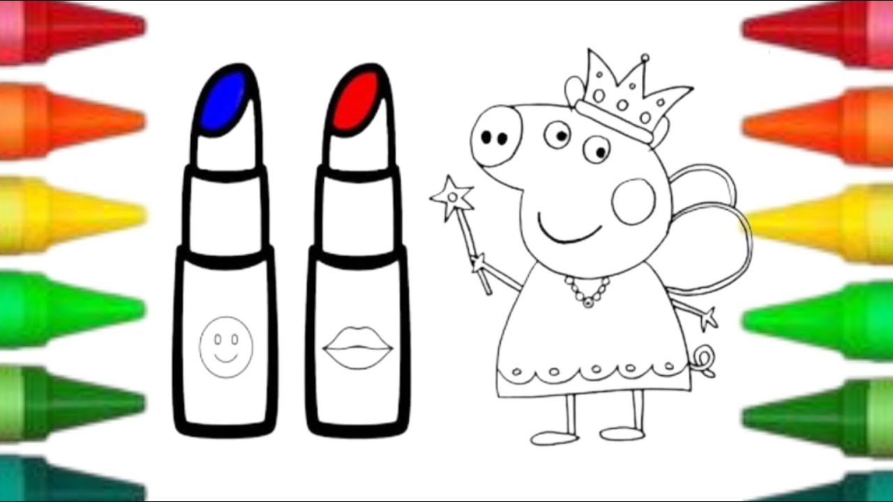 Peppa pig and lipistick drawing and colouring| easy Peppa pig lipstick ...