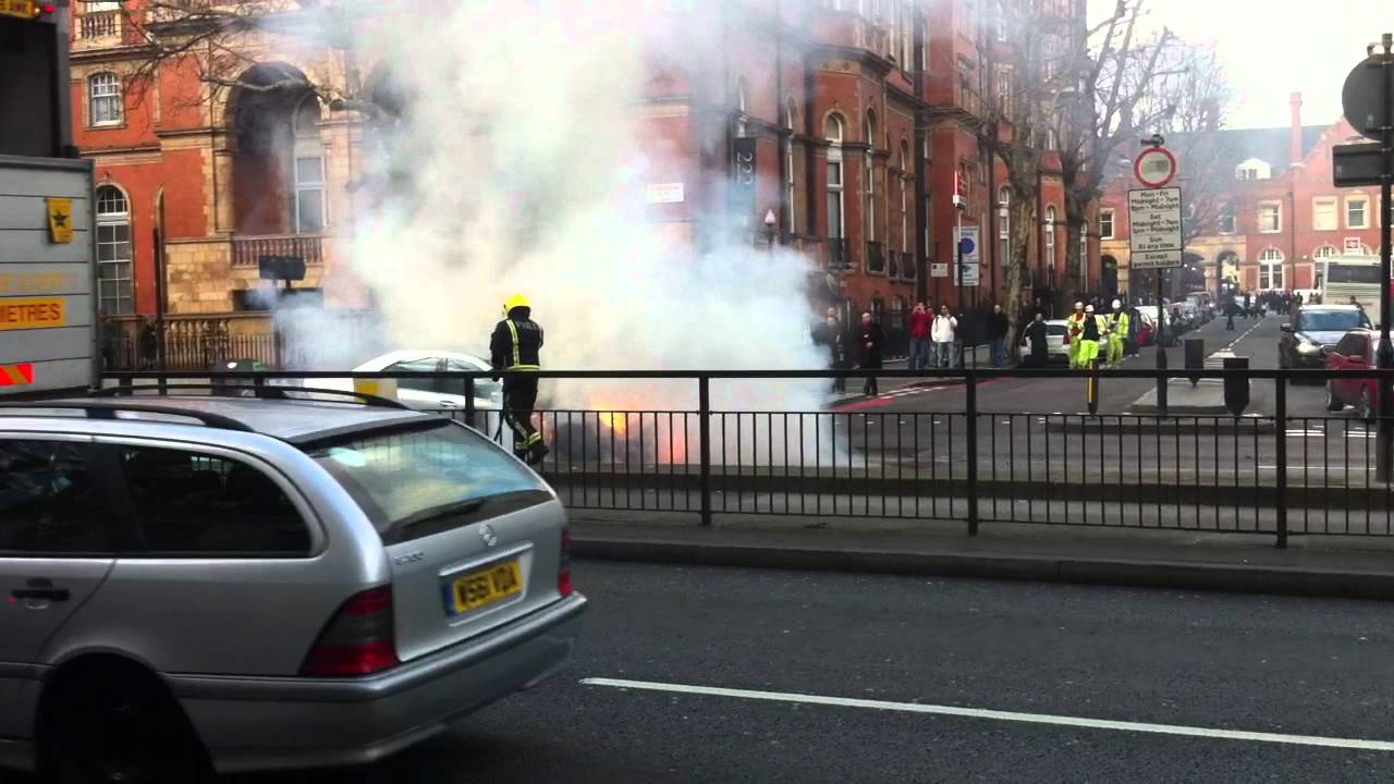 a car on fire at central london - YouTube