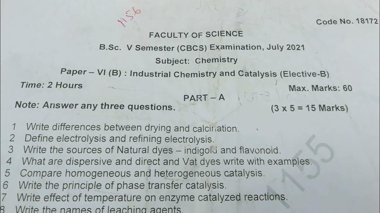 osmania University 5th semester chemistry question paper 2021|OU 5th ...