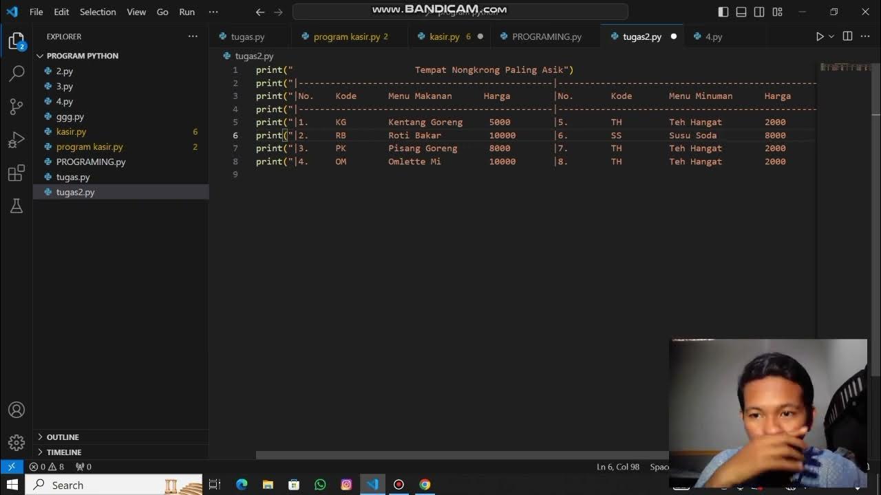 PROGRAM PYTHON MEMBUAT PROJECT KASIR CAFE SEDERHANA || semester 2 - YouTube