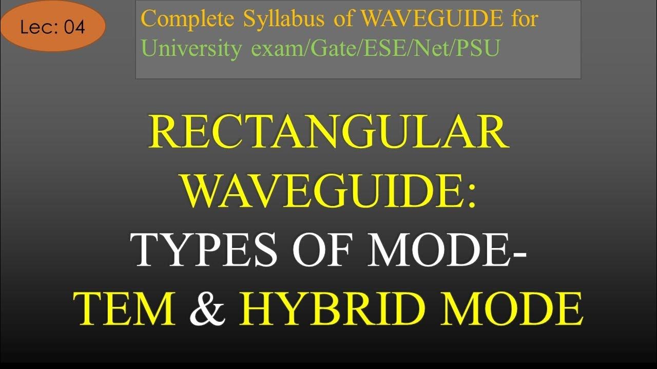 Modes of Rectangular Waveguide | TEM Mode & Hybrid Mode | Waveguide | Lec-4 | R K Classes ...