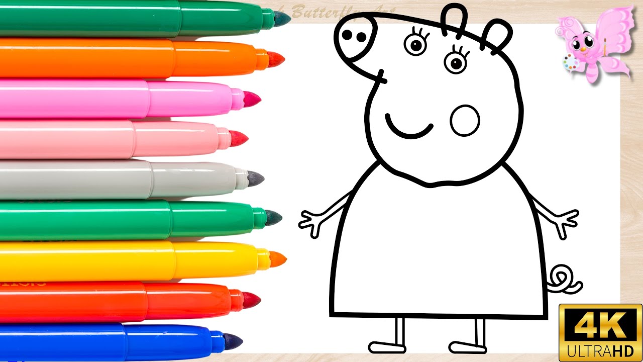Granny Pig Drawing and Coloring for Kids Toddlers Preschoolers | Easy ...