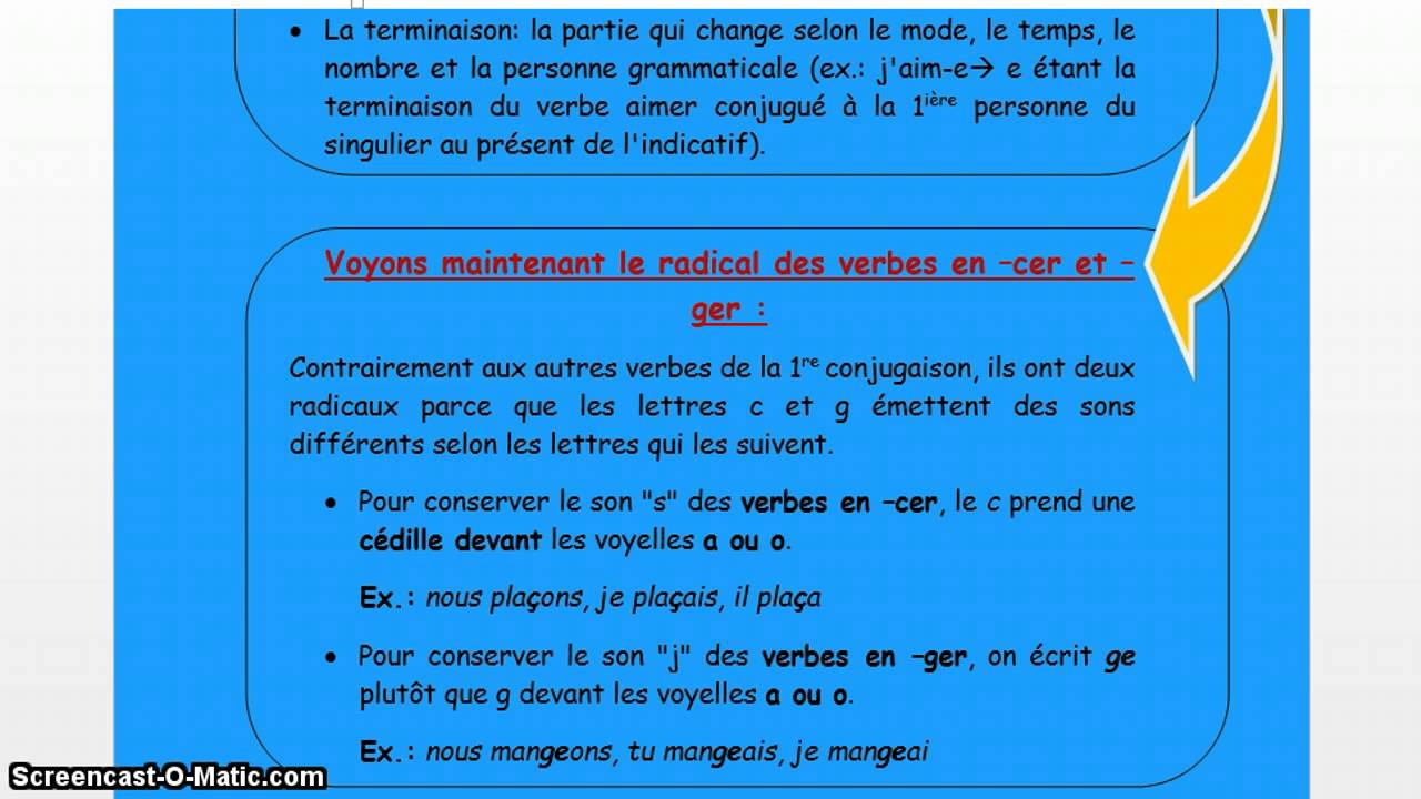 Les terminaisons des verbes en "cer" et "ger" - YouTube