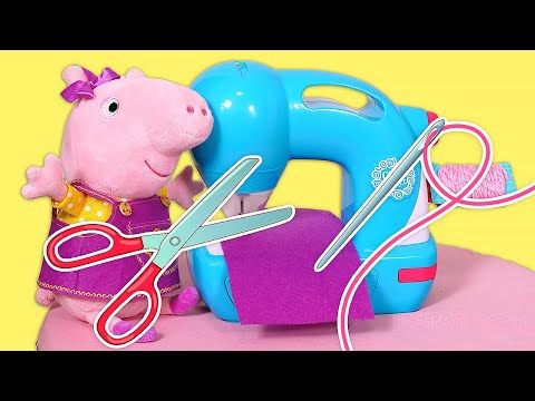 Peppa Pig oyuncak için domuz Anne elbise dikiyor