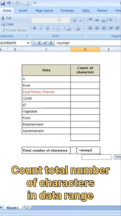 Count total number of characters in excel #exceltips #shorts - YouTube
