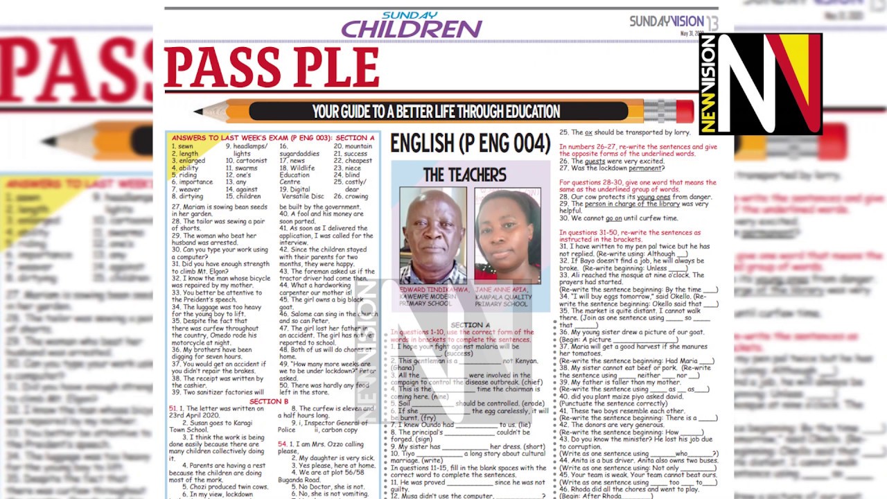 Pass PLE in the Sunday Vision 31 May 2020 - YouTube