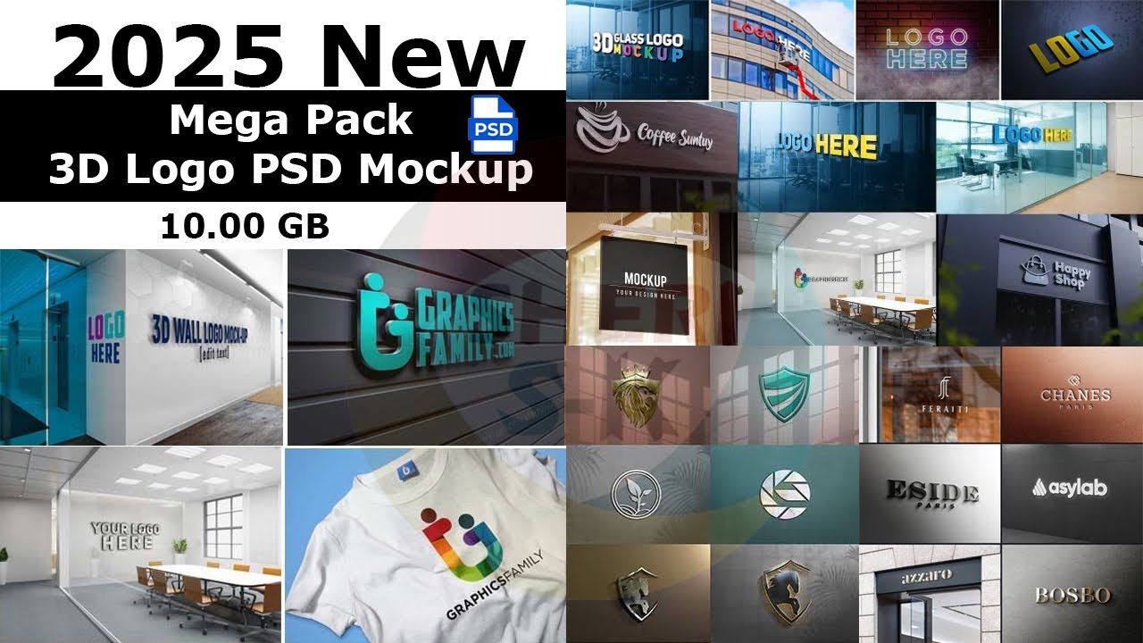 2025 Mega Pack Of 3D Logo Mockup Templates In PSD Files |Sheri Sk| |3D ...