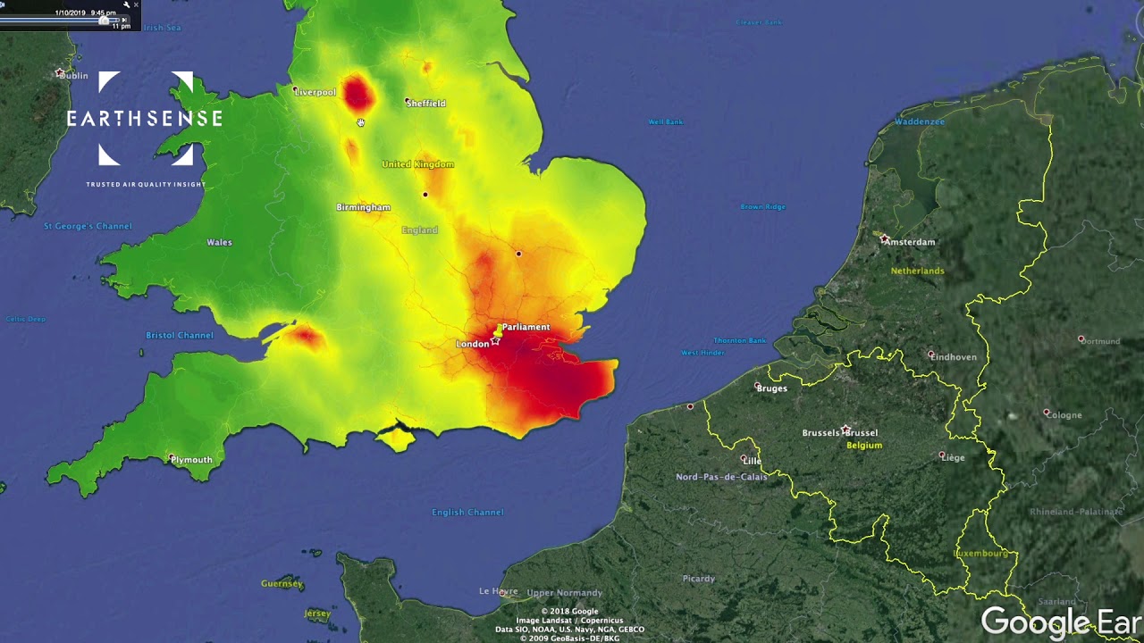 MappAir® - Evolving NO2 concentrations for the UK 10.01.19 - YouTube