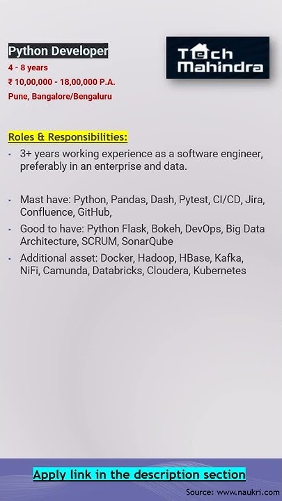 Tech Mahindra is hiring- Python Developer #itjobs #developer - YouTube
