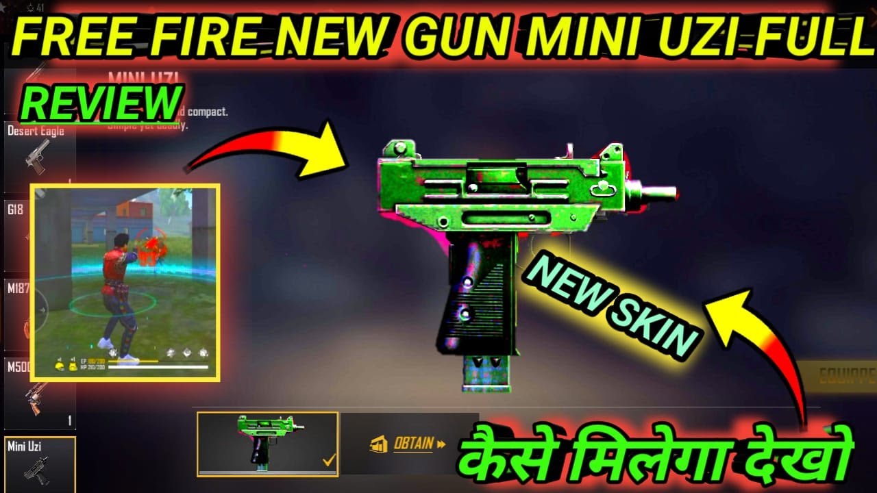 Free Fire New Gun Mini Uzi Full Review || Game Play with New Gun Mini ...
