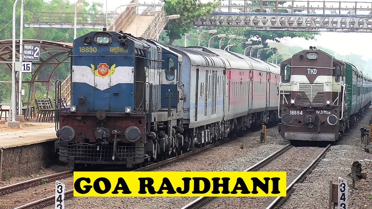 WDM3A Vatva ALCO Goa Rajdhani Meet Military Train + Mandovi At Kudal ...