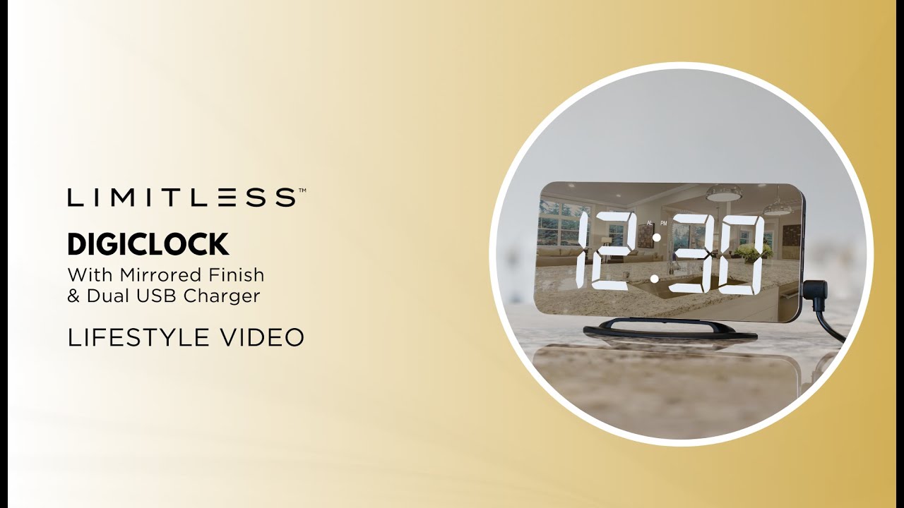 DigiClock With Mirrored Finish And Dual USB Charger - YouTube