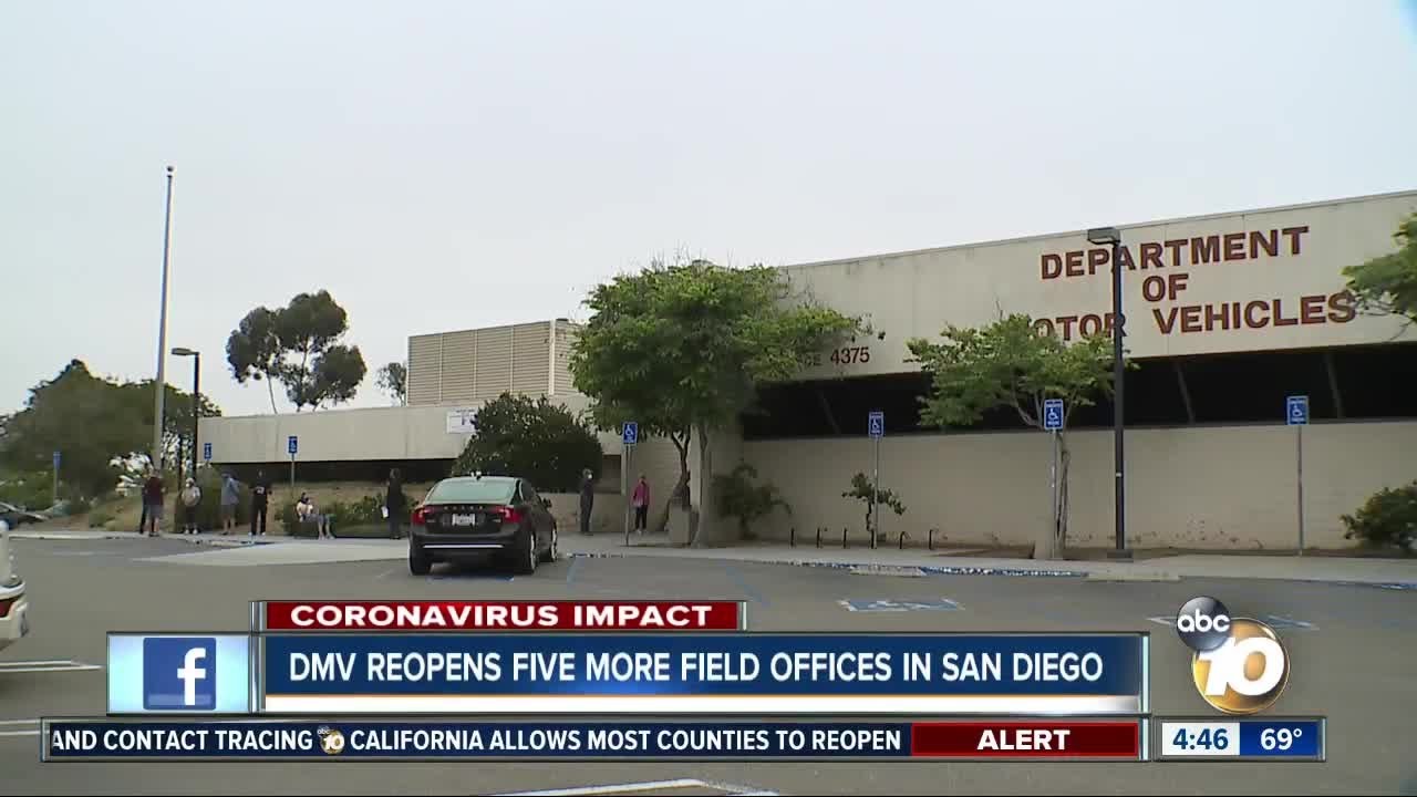 DMV reopens five more field offices in San Diego - YouTube