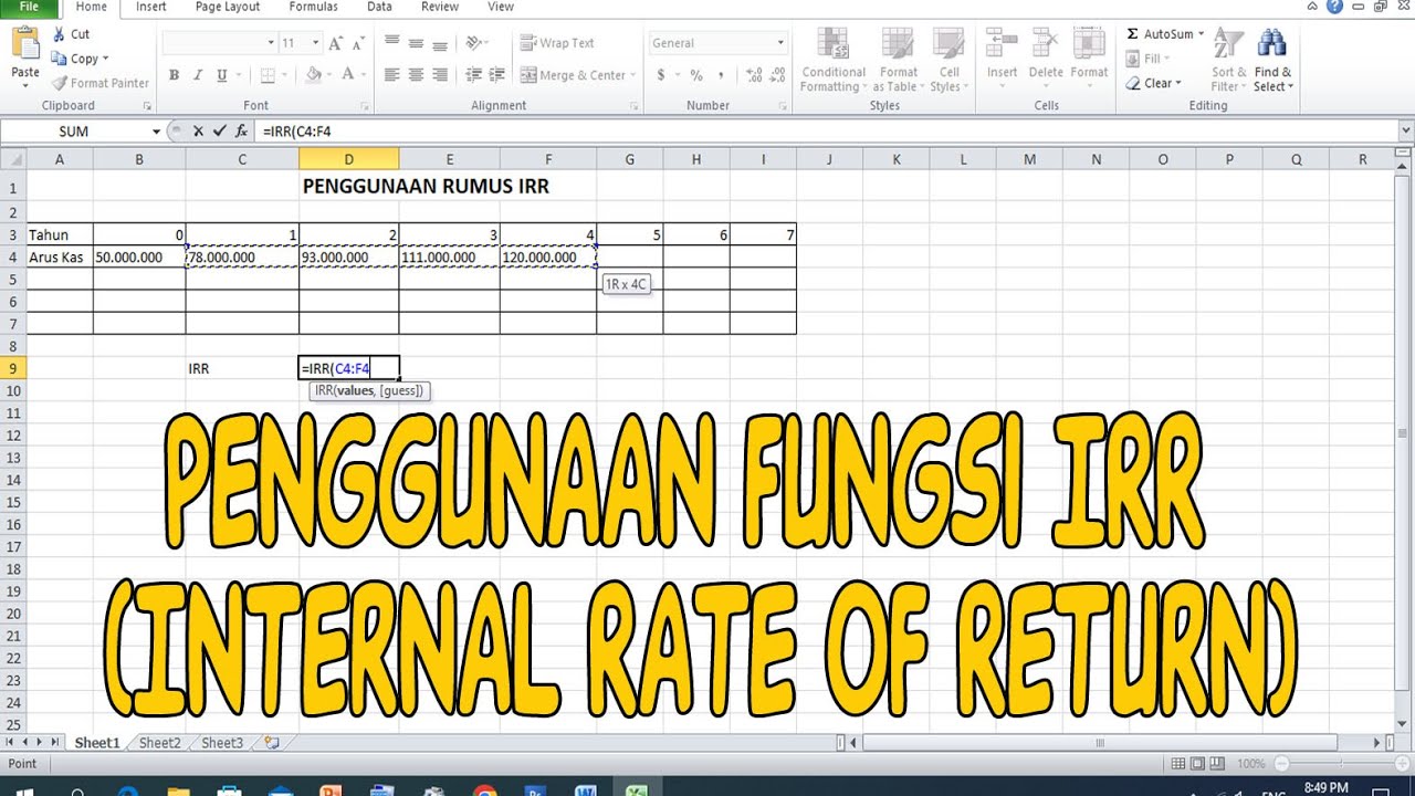 Tutorial Microsoft Excel: Penggunaan Fungsi IRR (Internal Rate Of ...