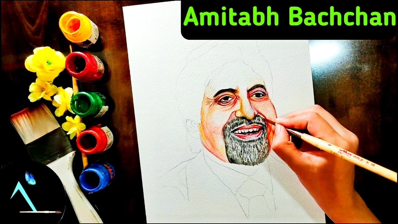 How to draw and paint Amitabh Bachchan step by step / Watercolor ...