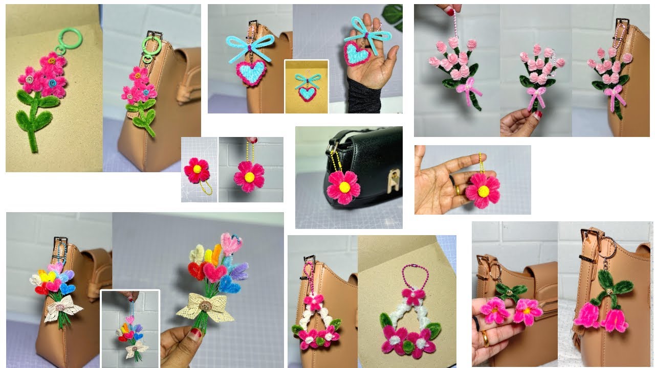 7 Keychain Making With Pipe Cleaner - Fuzzy Wire Keychain - YouTube