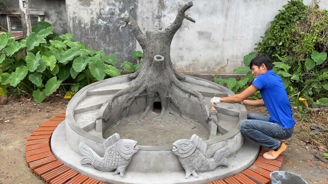 Steps to build a terraced fish tank + Beautiful and Creative tree stump ...