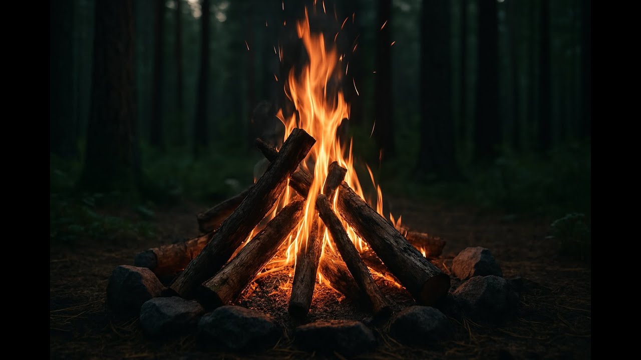 Cozy campfire in the forest | Relaxing fire sound and night forest ...