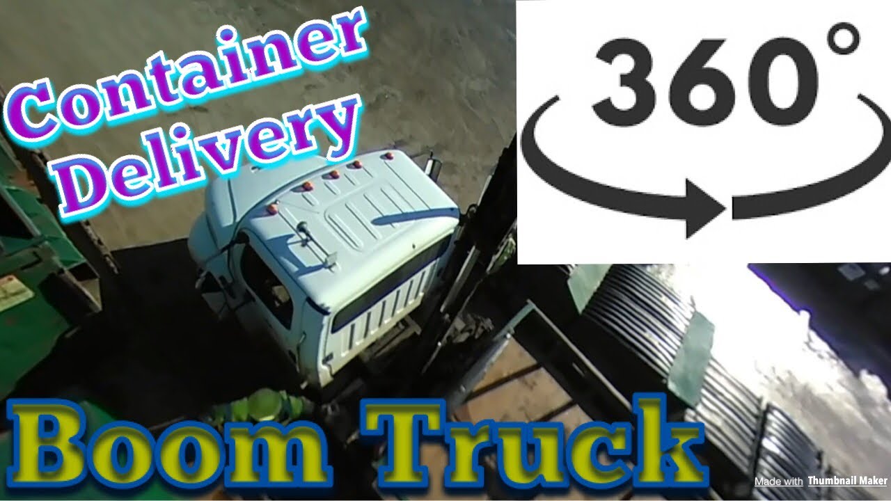 Garbage container delivery boom truck - YouTube