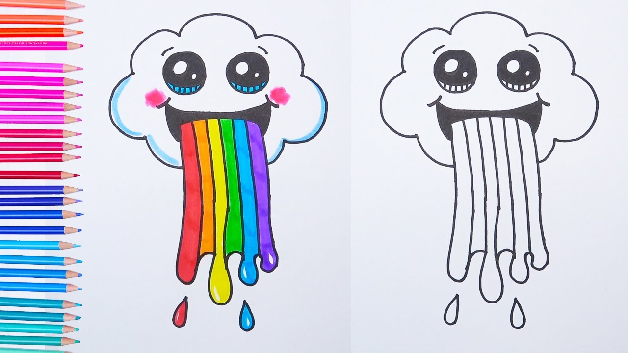 How to Draw a Cloud Puking Rainbow Cute and Easy | Easy drawings - YouTube
