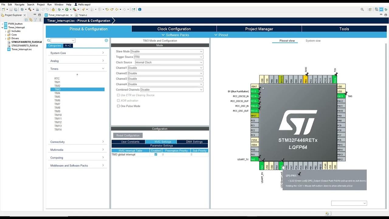 STM32 Basic 1:STM32 cube ide basic Timer interrupt blinking led - YouTube