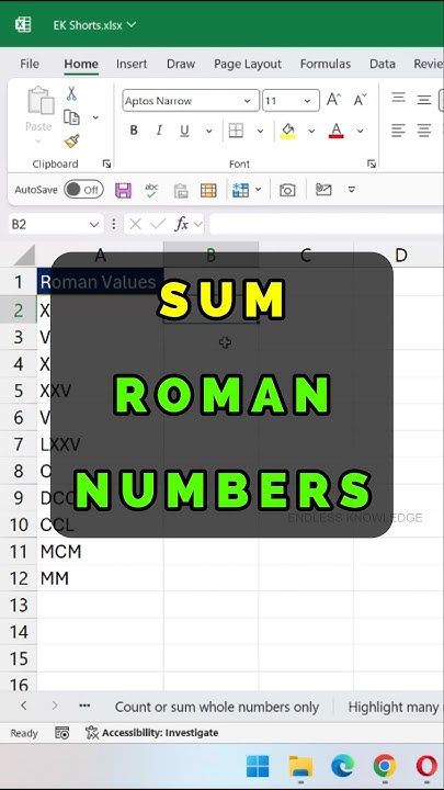 How To Sum Roman Numbers In Excel - YouTube