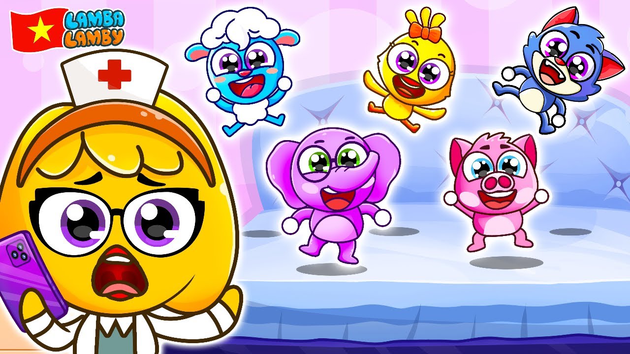 5 Em bé nhỏ nhảy trên giường 🐷🐥😘 | Năm đứa trẻ | Five Little Babies ...