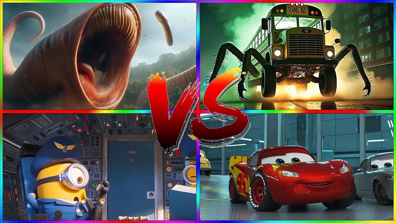 Ultimate Battle: Erosion Worm🆚 School Bus 🆚 Minions 🆚 McQueen - YouTube