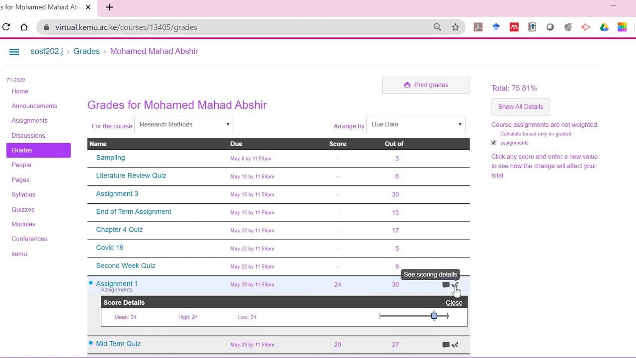 KeMU CVL Student Checking your Grades - YouTube