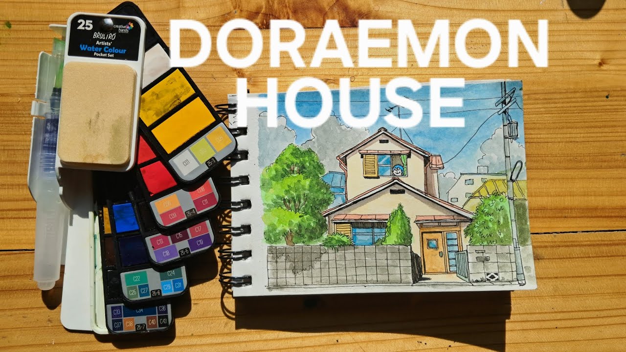 Drawing Doraemon House/Childhood nostalgia/watercolour illustration ...