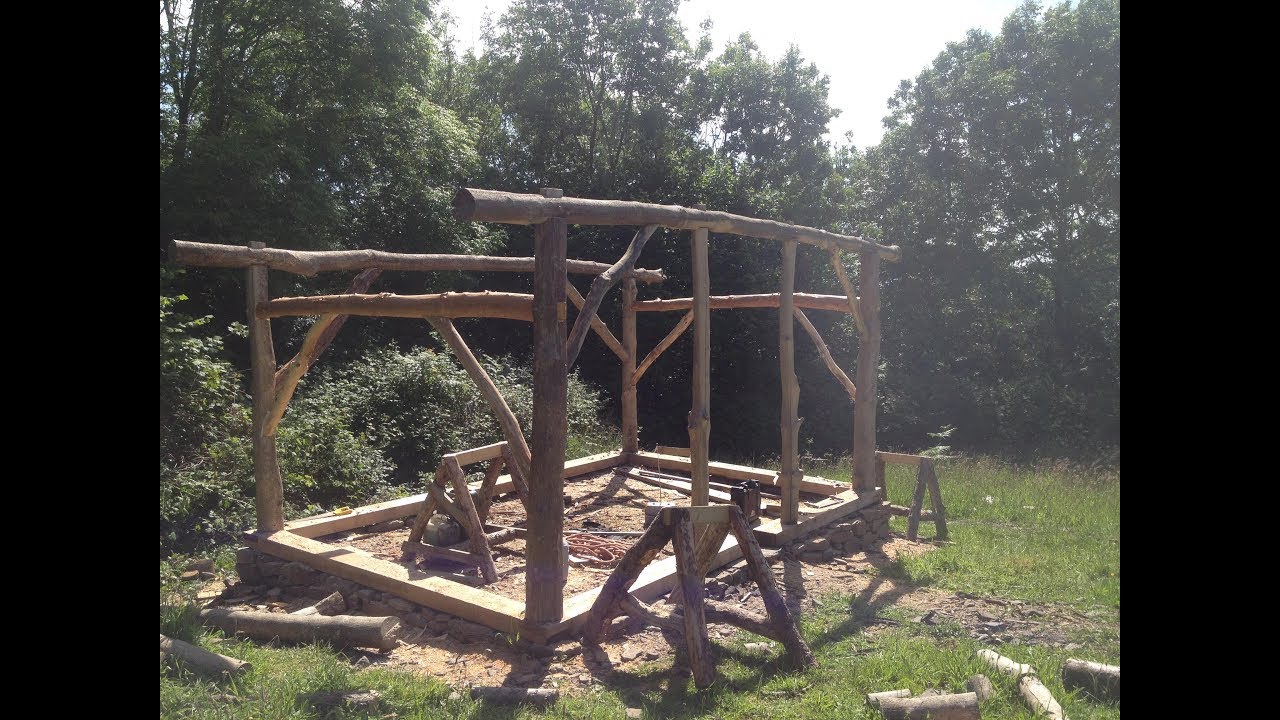 Roundwood timber framed shed part 6, frame complete - YouTube