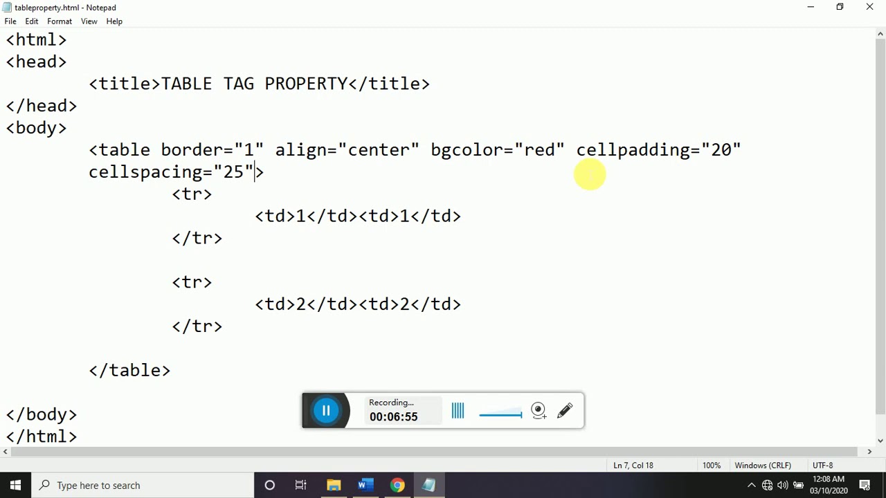 TABLE TAG WITH ITS SUB TAG - YouTube