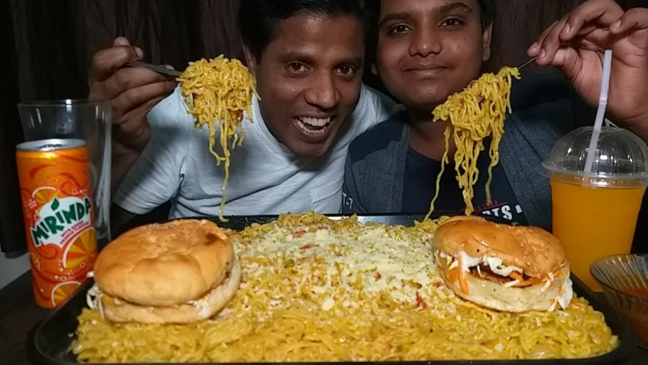 Maggi Noodles | Cheese Butter Maggi | Veg Burger | Eating Challenge | 😀 ...